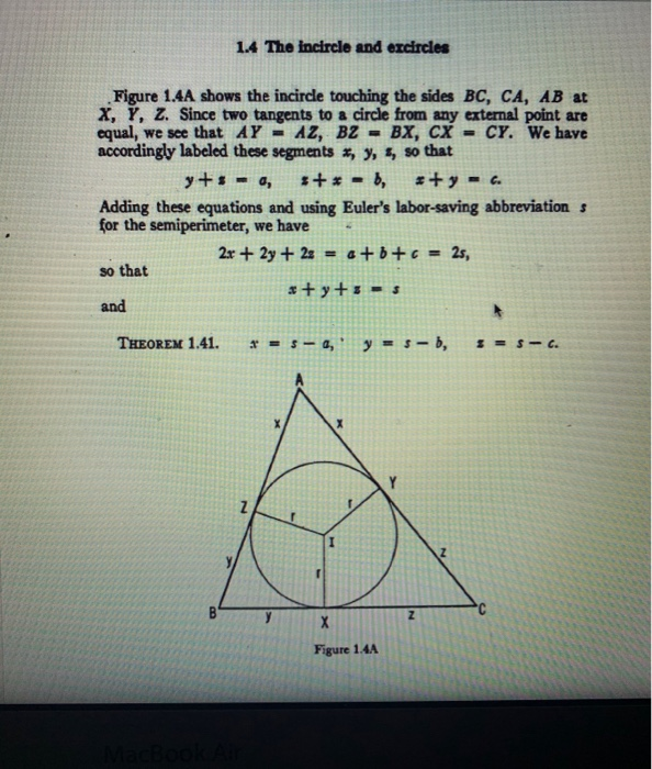 Solved 1.4 The incircle and excircles Figure 1.4A shows the | Chegg.com