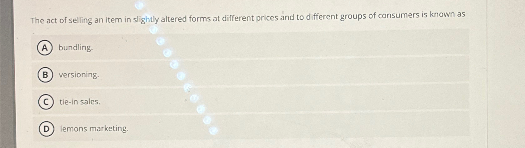 Solved The act of selling an item in slightly altered forms | Chegg.com
