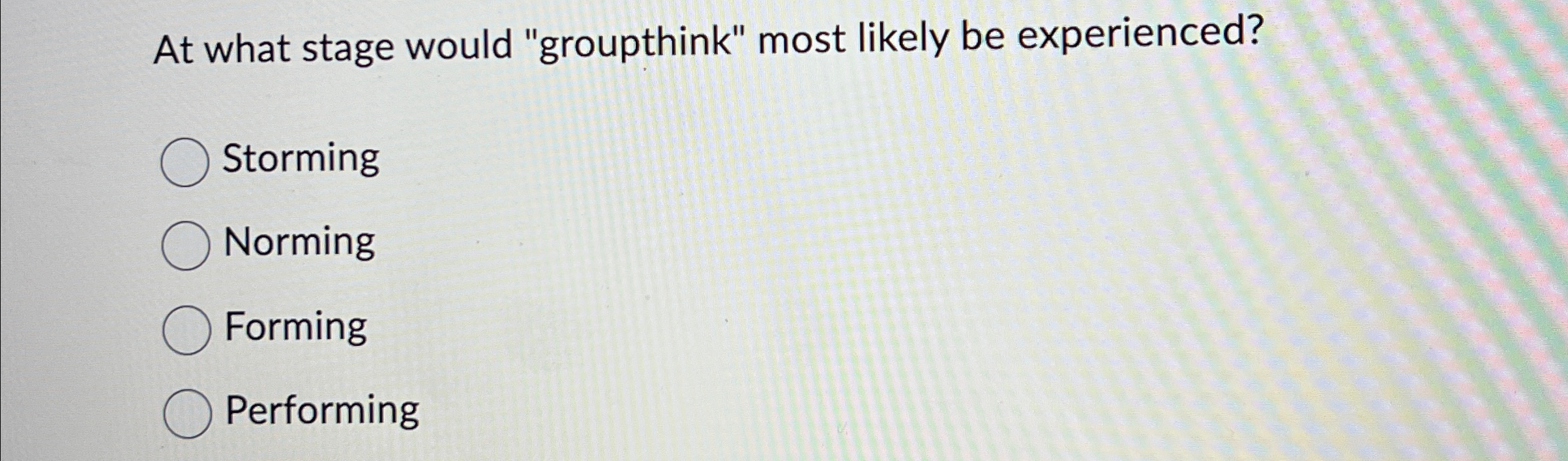 Solved At what stage would "groupthink" most likely be | Chegg.com