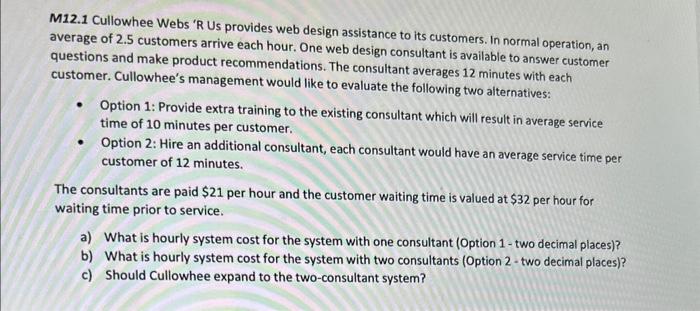 Solved M12.1 Cullowhee Webs ' R Us provides web design | Chegg.com