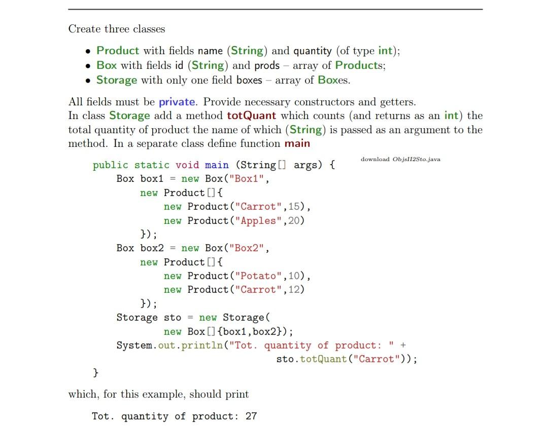 Solved Create three classes - Product with fields name | Chegg.com