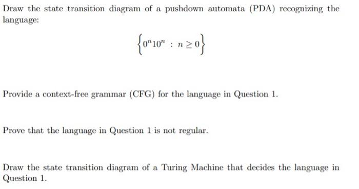 Solved Draw the state transition diagram of a pushdown | Chegg.com