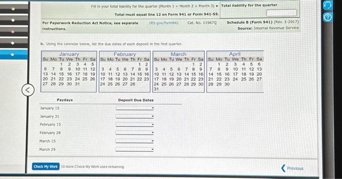 a. Complete Schedule B of Form 941 below for the | Chegg.com