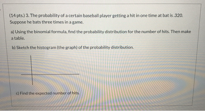 Solved (14 pts.) 3. The probability of a certain baseball | Chegg.com