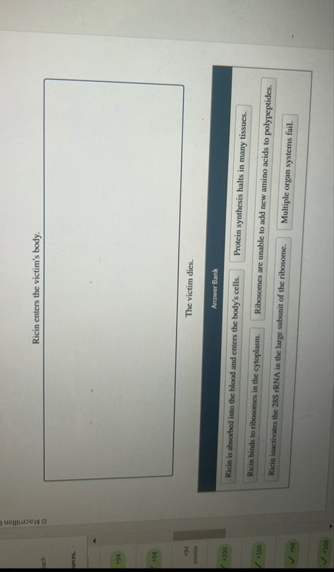 Solved Ricin enters the victim's body. ﻿94possible ﻿100 ﻿100 | Chegg.com
