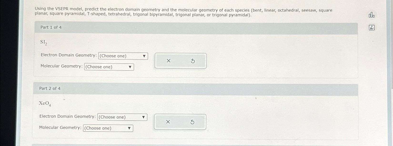 Solved Using the VSEPR model, predict the electron domain | Chegg.com