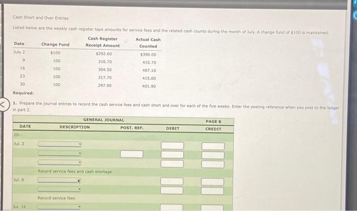 Solved Cash Short and Over Entries Listed below are the | Chegg.com