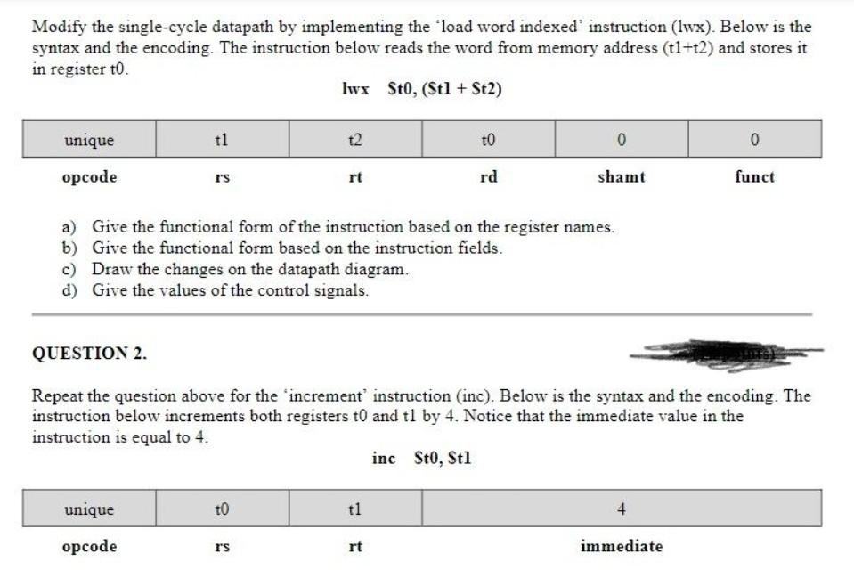 Solved Modify the single-cycle datapath by implementing the | Chegg.com