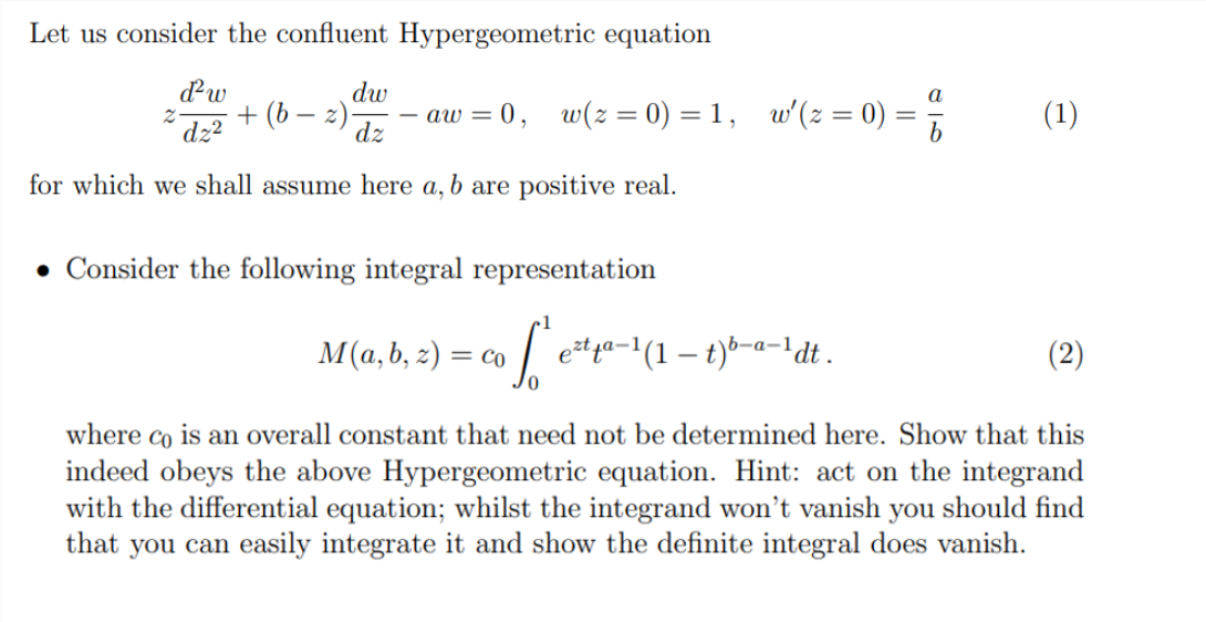 Solved Let Us Consider The Confluent Hypergeometric