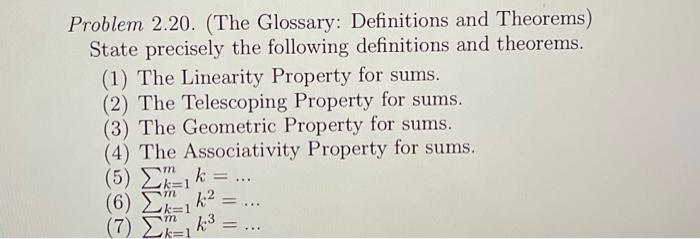 Solved Problem 2.20. (The Glossary: Definitions and | Chegg.com