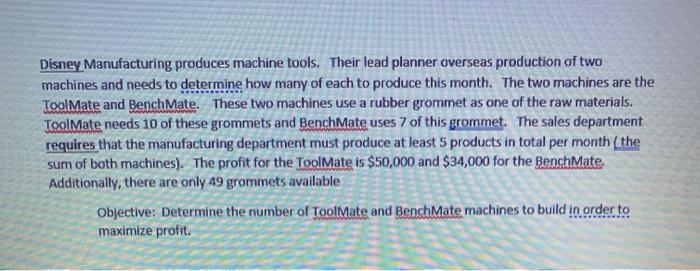 Solved Disney Manufacturing produces machine tools. Their | Chegg.com