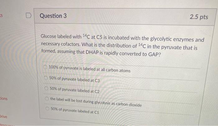 Solved Es D Question 3 2.5 pts Glucose labeled with 14C at | Chegg.com