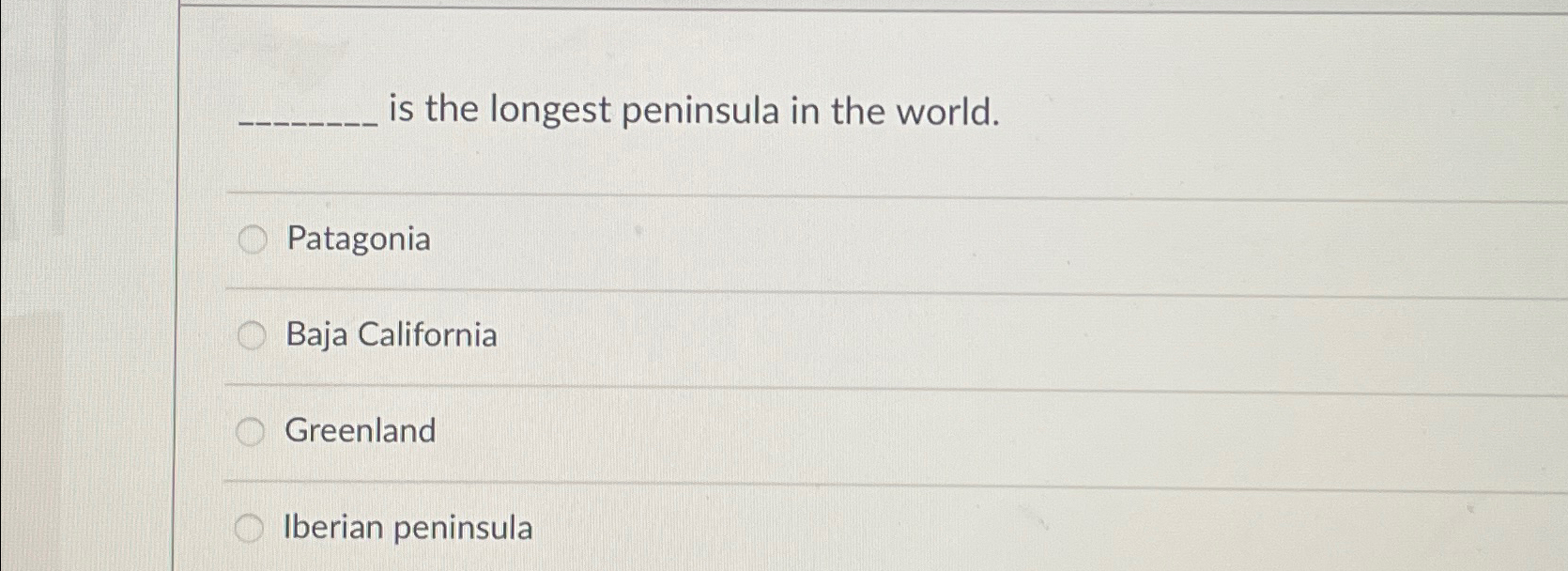 Solved is the longest peninsula in the world.PatagoniaBaja | Chegg.com