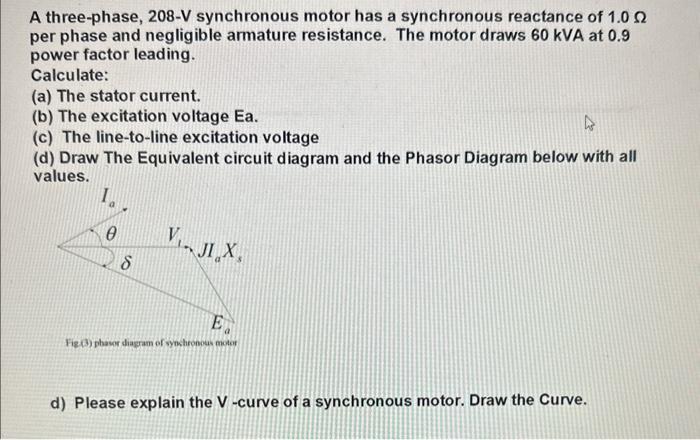 [Solved]: answer a -d and d by expoaning V curve of a synchr