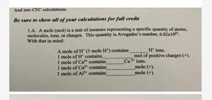 Solved lead into CEC calculations. Be sure to show all of | Chegg.com