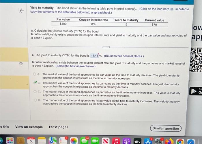 Solved Yield to maturity. The bond shown in the following | Chegg.com