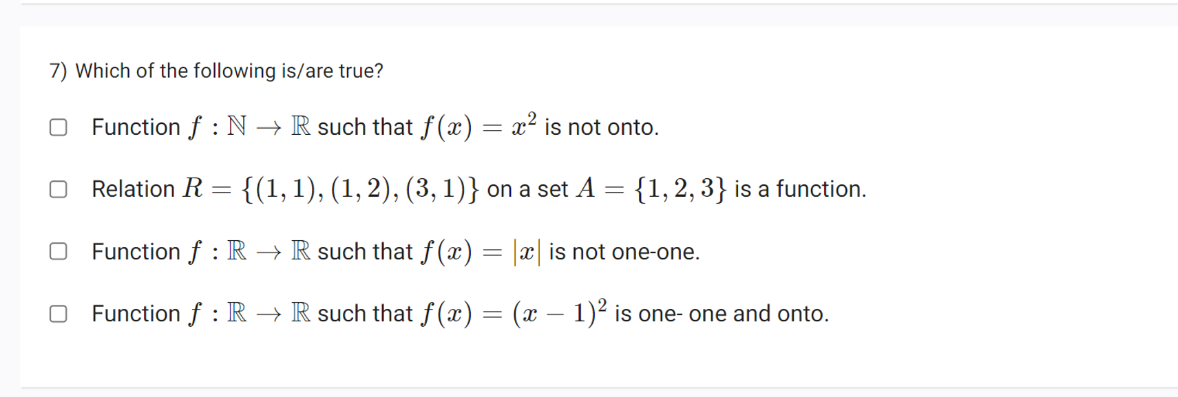 Solved Which of the following is/are true?Function f:N→R | Chegg.com