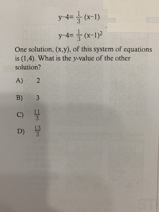 Solved y 4= f(x-1) y-4=} (x-1)2 One solution, (x,y), of this | Chegg.com
