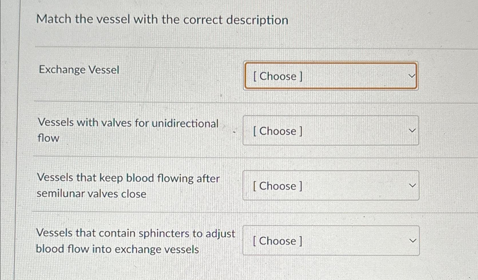 Solved Match the vessel with the correct descriptionExchange | Chegg.com