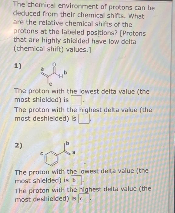 Solved The chemical environment of protons can be deduced | Chegg.com