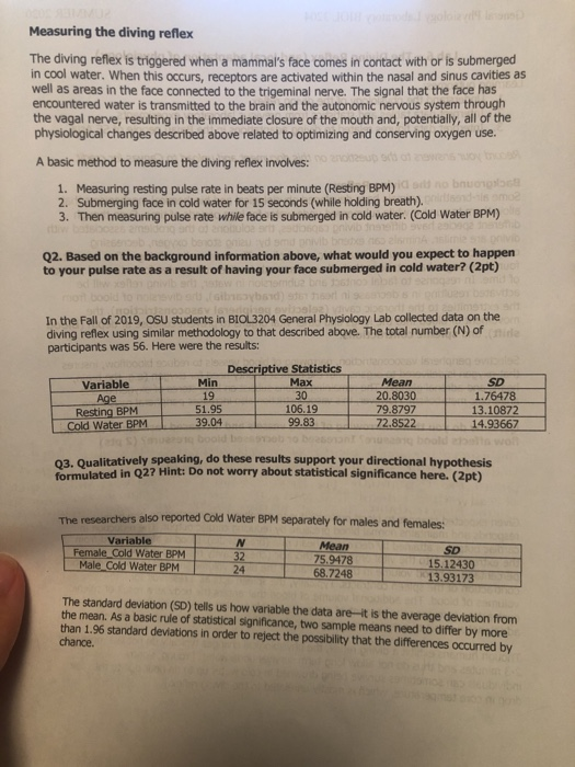 Solved Measuring the diving reflex The diving reflex is | Chegg.com