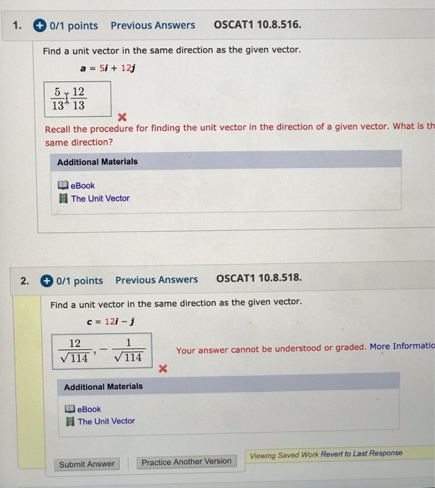 Solved 1. + 0/1 points Previous Answers OSCAT1 10.8.516. | Chegg.com