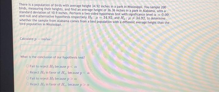 There is a population of birds with average height | Chegg.com