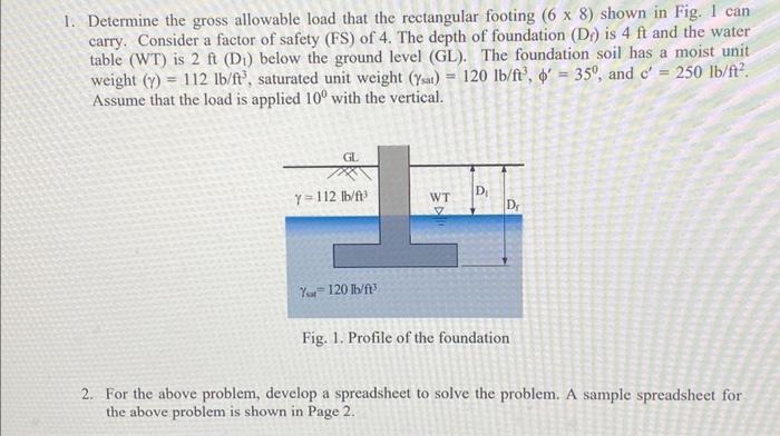 Solved 1. Determine the gross allowable load that the | Chegg.com