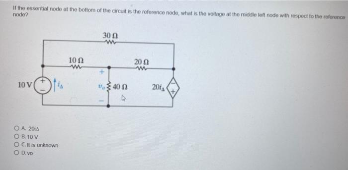 Solved If the essential node at the boltom of the circuit is | Chegg.com