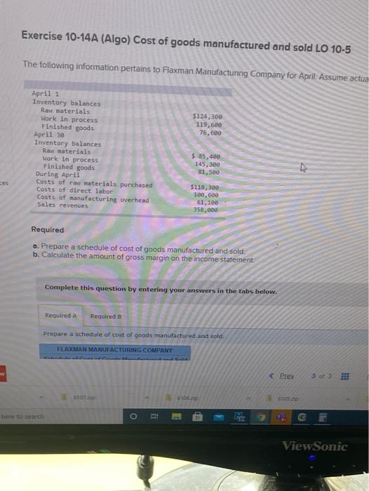 Solved Exercise 10-14A (Algo) Cost of goods manufactured and | Chegg.com