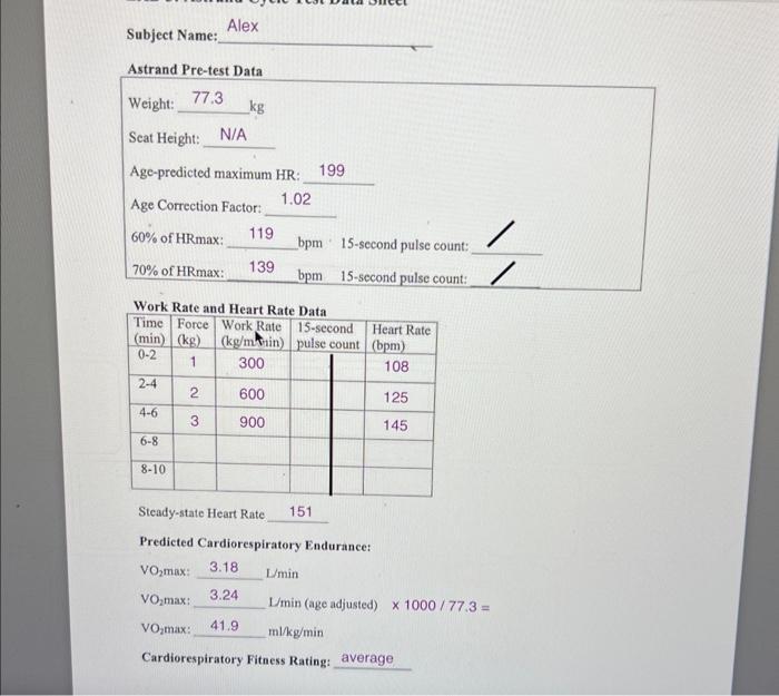 Solved Questions: Lab 5: Astrand Cycle Test and Estimation | Chegg.com