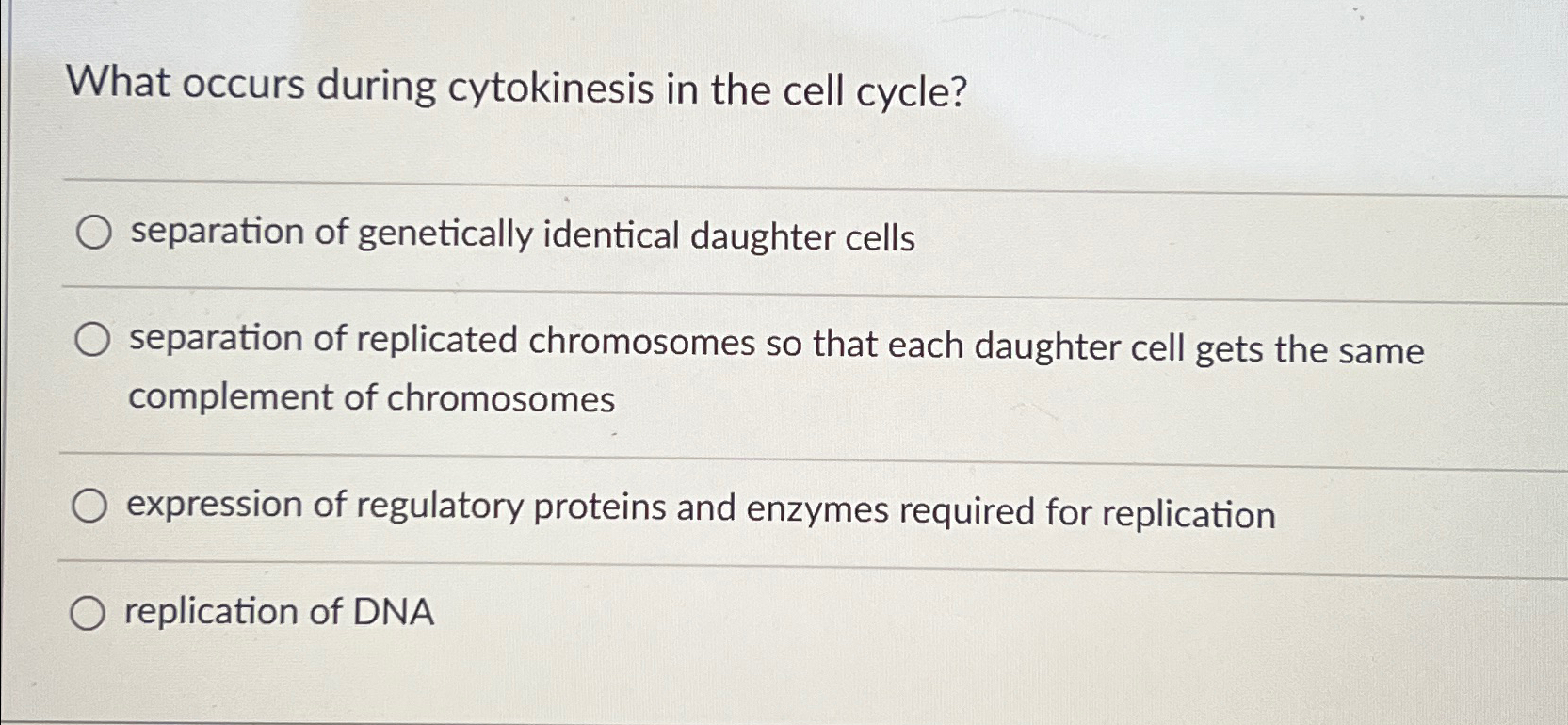 Solved What occurs during cytokinesis in the cell | Chegg.com