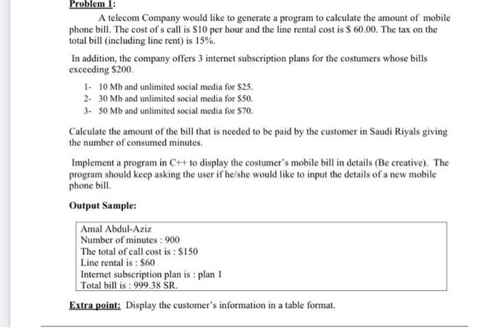 Solved A telecom Company would like to generate a program to | Chegg.com
