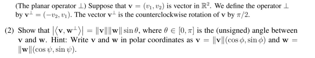 Solved (The planar operator |)? ) ﻿Suppose that v=(v1,v2) | Chegg.com
