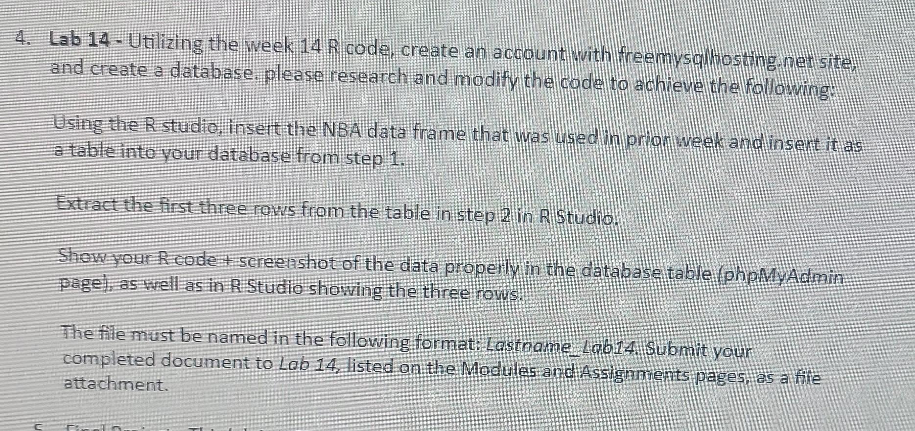 Solved Lab 14 Utilizing The Week 14 R Code Create An