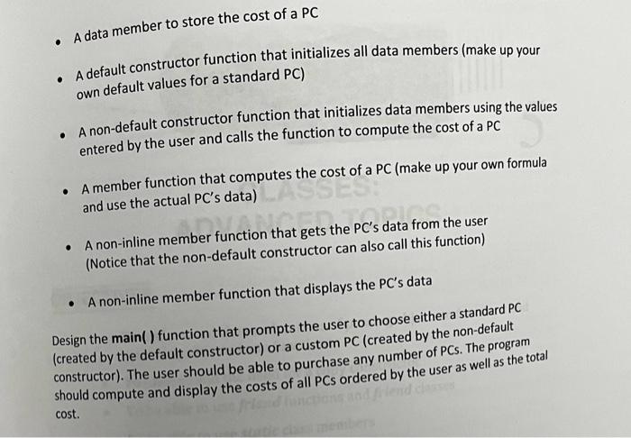 Solved 4.7 Create a PC class that contains the following | Chegg.com
