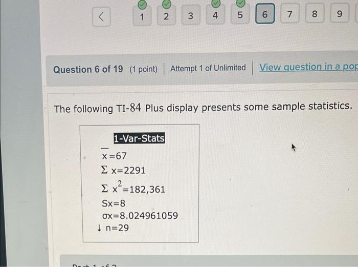 Solved The following TI-84 Plus display presents some sample | Chegg.com