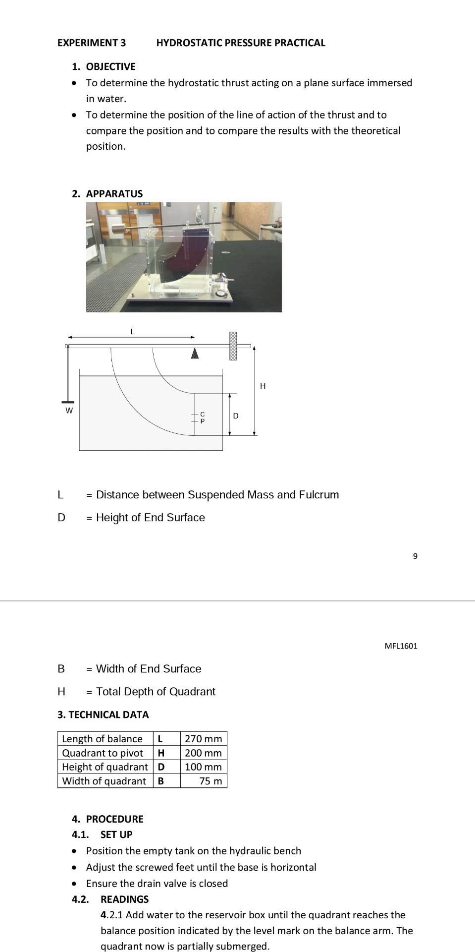Solved Experiment 3: Hydrostatic Pressure practical | Chegg.com