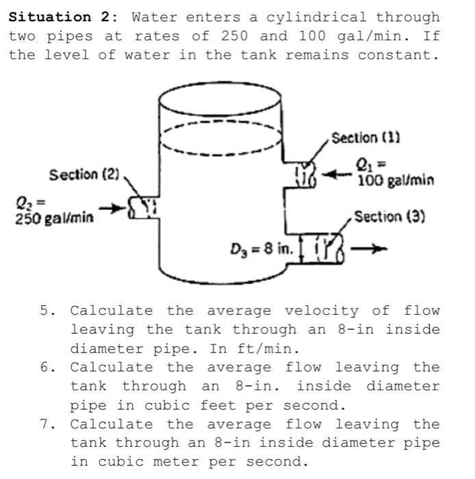 Solved Situation 2: Water enters a cylindrical through two | Chegg.com