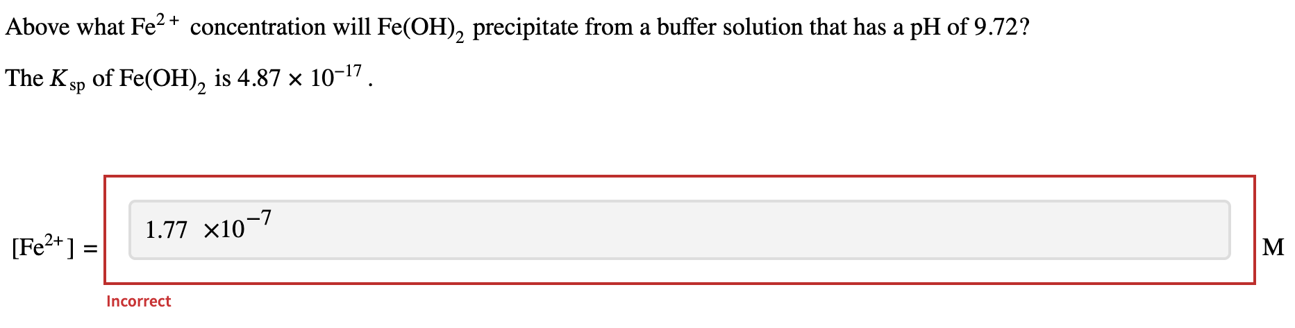Solved Above what Fe2+ ﻿concentration will Fe(OH)2 | Chegg.com