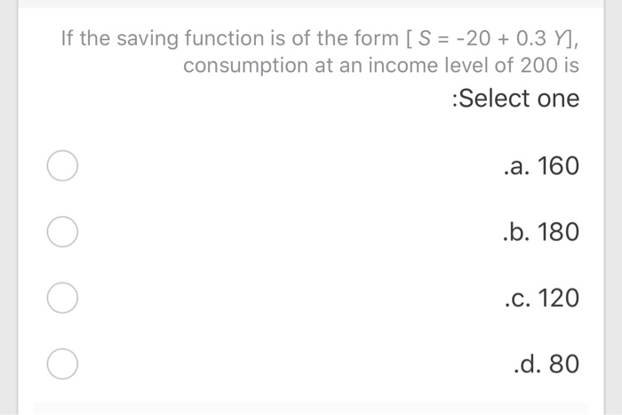 Solved If the saving function is of the form [ S = -20 + 0.3 | Chegg.com