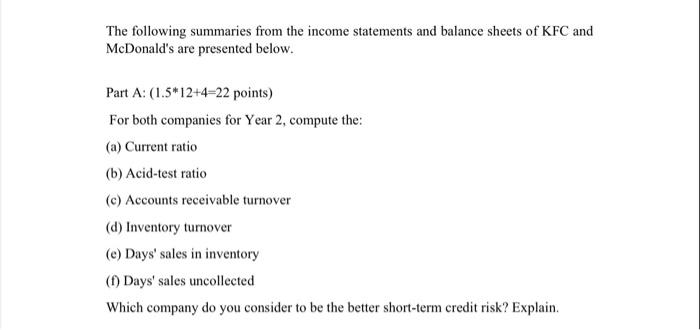 Solved The following summaries from the income statements | Chegg.com