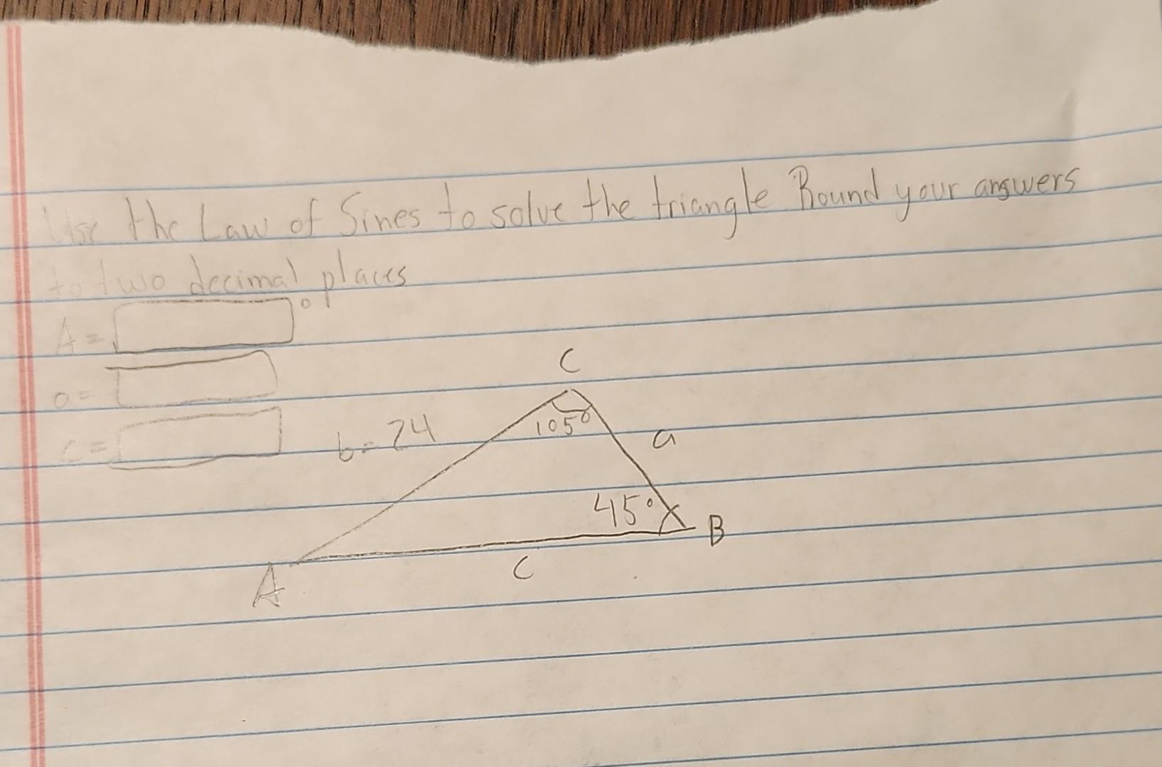 Solved Esc the Law of Sines to solve the triangle Round your | Chegg.com