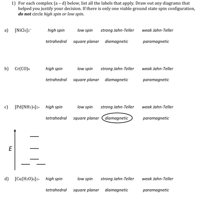 Solved 1) For each complex (a -d) below, list all the labels | Chegg.com