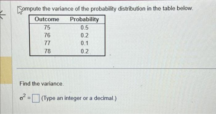 Solved Sompute the variance of the probability distribution | Chegg.com