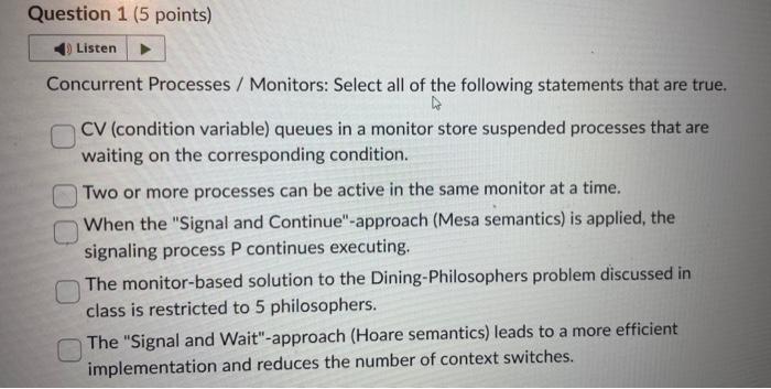 Solved Concurrent Processes Monitors Select All Of The