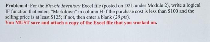 Solved Problem 4: For the Bicycle Inventory Excel file | Chegg.com