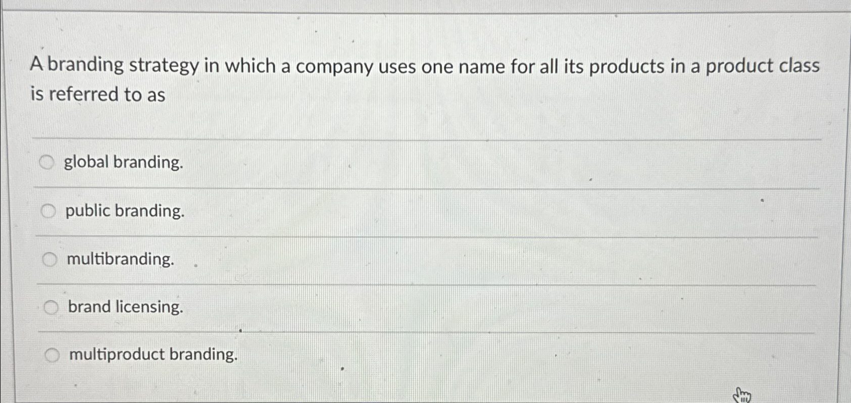 Solved A branding strategy in which a company uses one name | Chegg.com