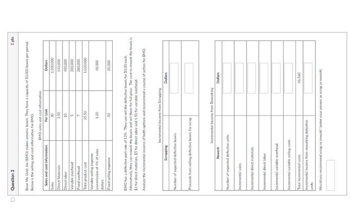 Solved D Question 3 Bowl Me Over, Inc (BMO) makes ceramic | Chegg.com