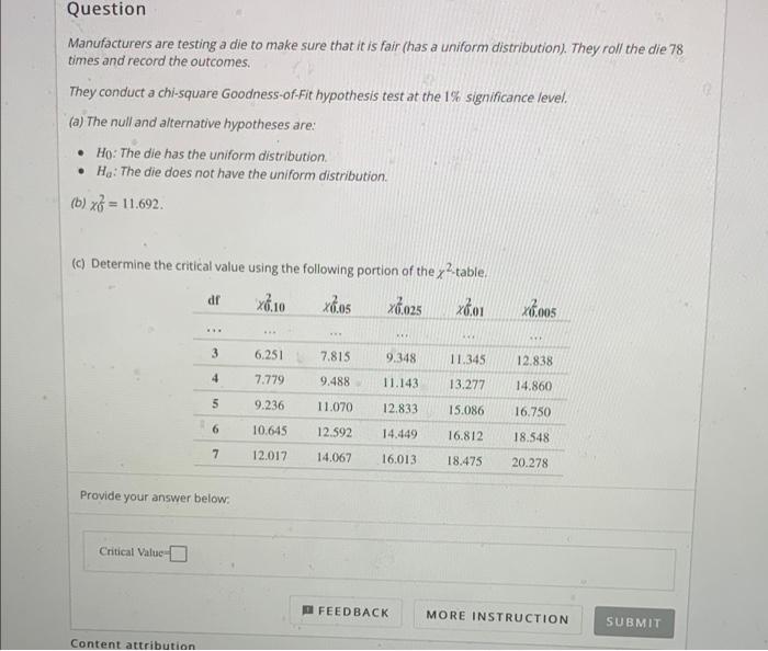 Solved determine the critical value using the following | Chegg.com